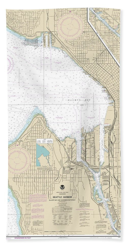 Nautical Chart-18450 Seattle Harbor, Elliott Bay-duwamish Waterway - Beach Towel | Nautical ...