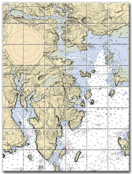 Machias Bay, Maine Nautical Chart Tile Mural | Nautical products for ...
