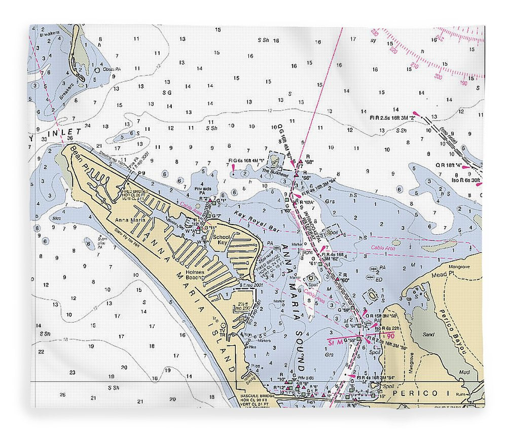 Anna Maria Island -florida Nautical Chart _v2 - Blanket | Nautical products for sea lovers