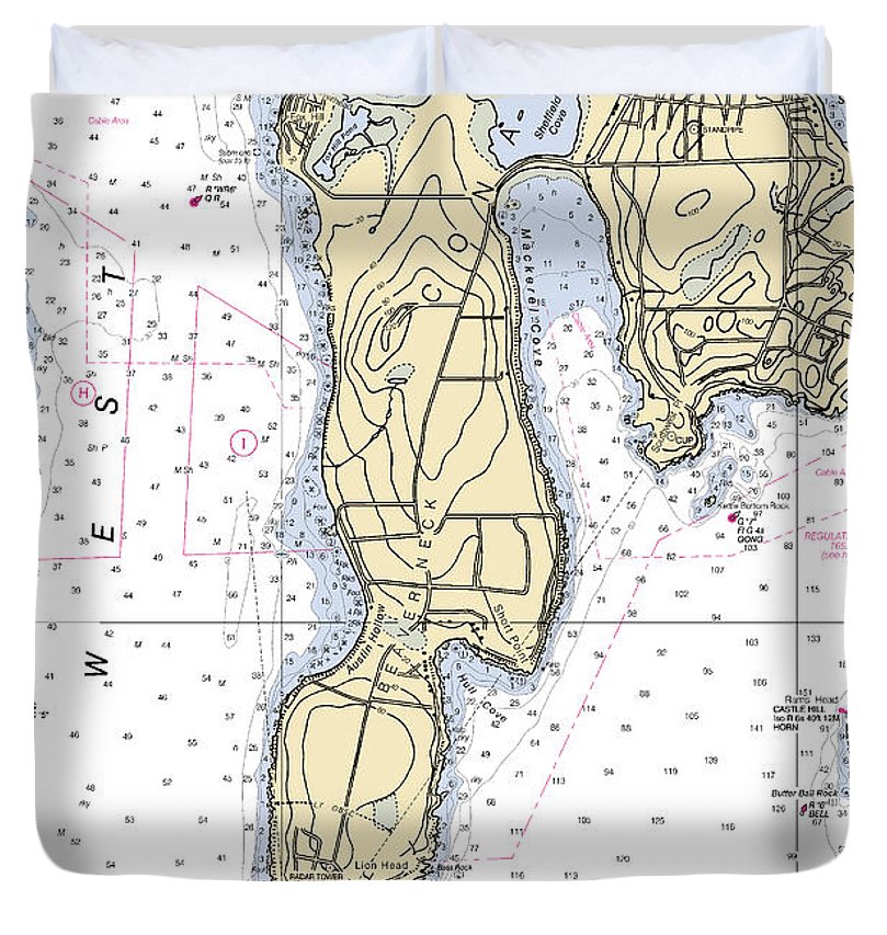 Beaver Neck-rhode Island Nautical Chart - Duvet Cover | Nautical ...
