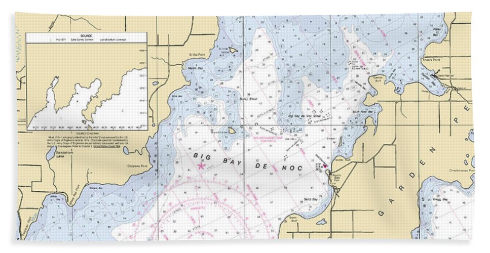 Big Bay De Noc-lake Michigan Nautical Chart - Beach Towel | Nautical ...