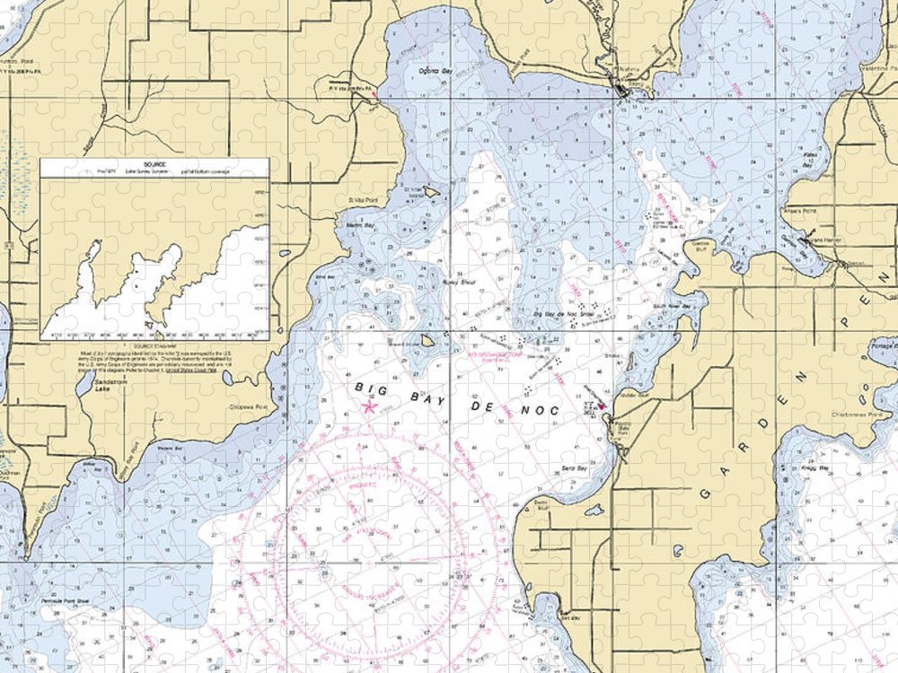 Big Bay De Noc-lake Michigan Nautical Chart - Puzzle | Nautical ...