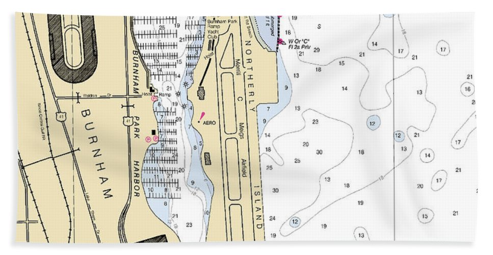 Burnham Park Harbor-lake Michigan Nautical Chart - Bath Towel ...