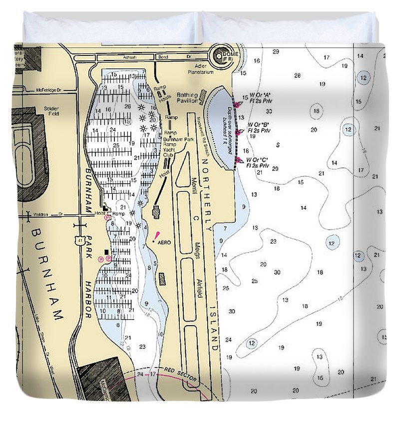 Burnham Park Harbor-lake Michigan Nautical Chart - Duvet Cover ...