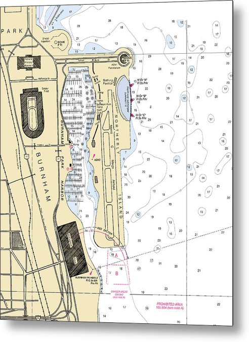 Burnham Park Harbor-lake Michigan Nautical Chart - Metal Print ...