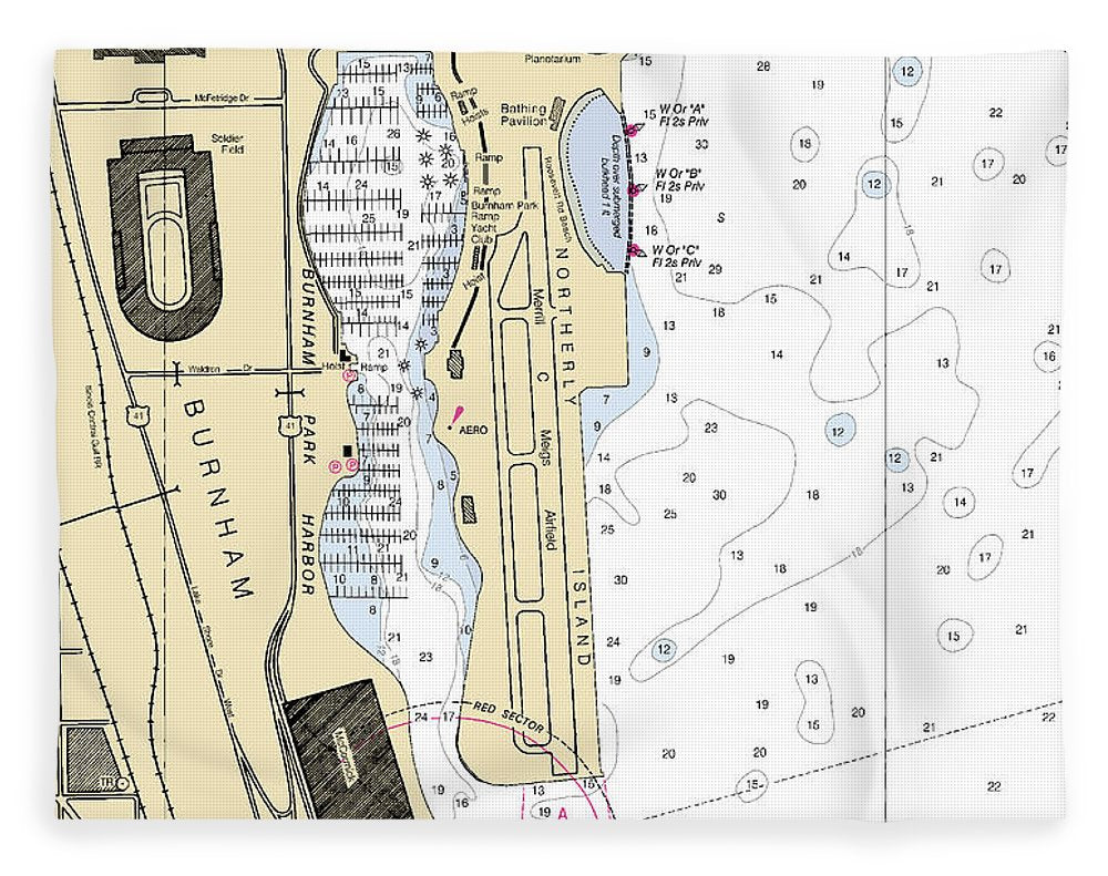 Burnham Park Harbor-lake Michigan Nautical Chart - Blanket | Nautical ...