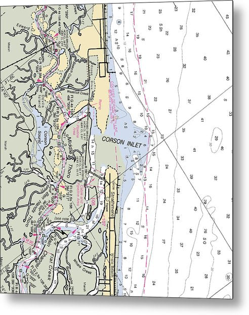 Corson Inlet -new Jersey Nautical Chart _v2 - Metal Print | Nautical ...