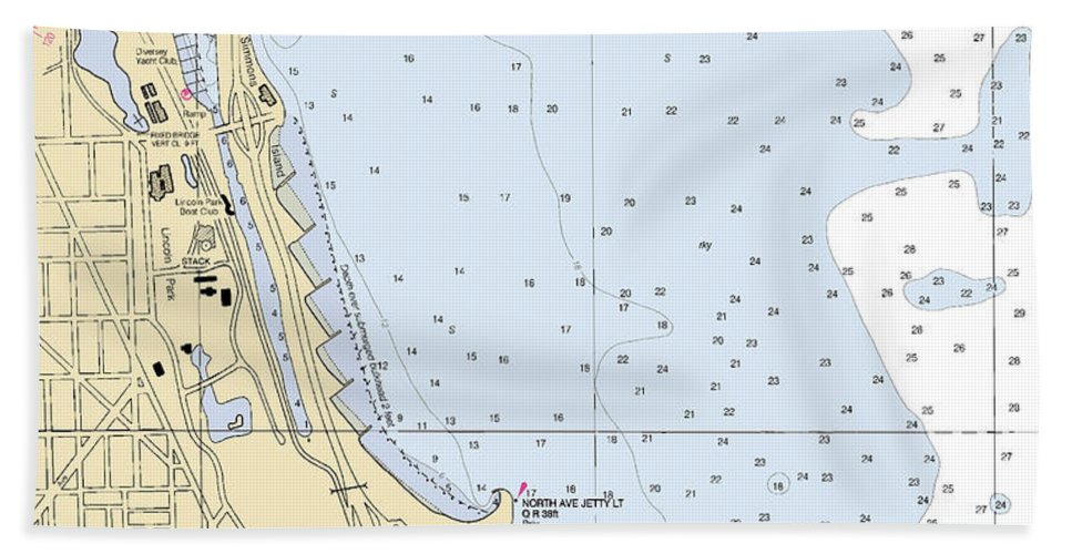 Diversey Harbor-lake Michigan Nautical Chart - Beach Towel | Nautical ...