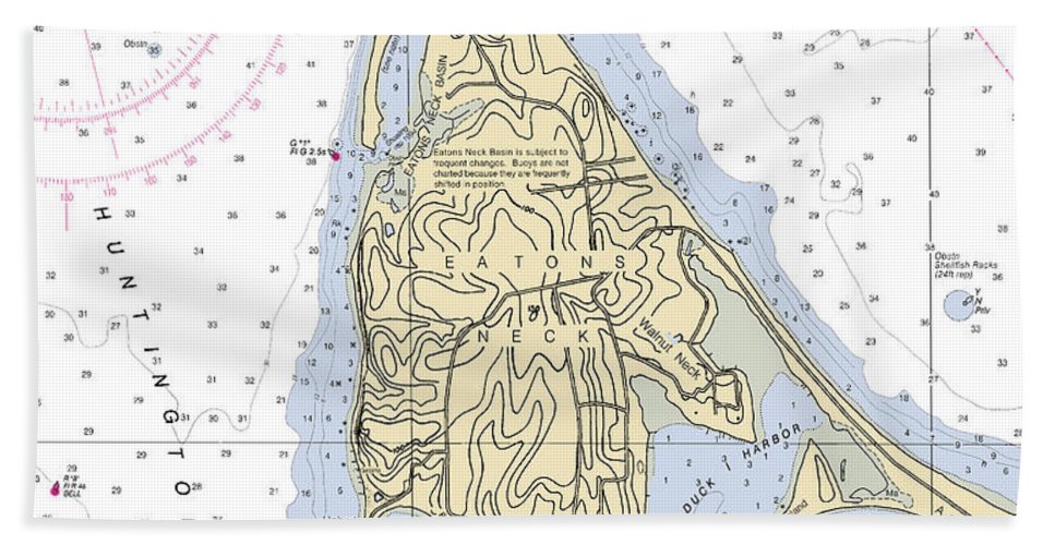 Eatons Neck -new York Nautical Chart _v2 - Bath Towel | Nautical ...