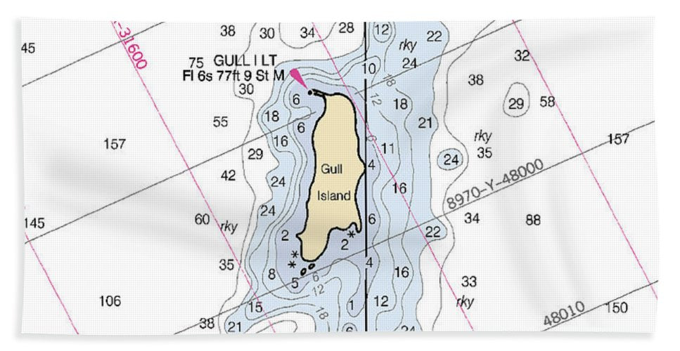 Gull Island-lake Michigan Nautical Chart - Bath Towel – SeaKoast