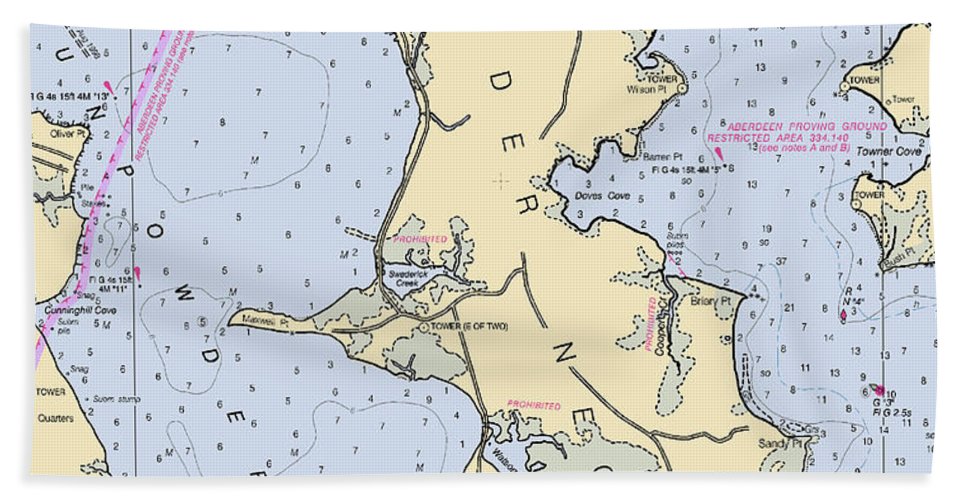 Gun Powder Neck-maryland Nautical Chart - Bath Towel | Nautical ...