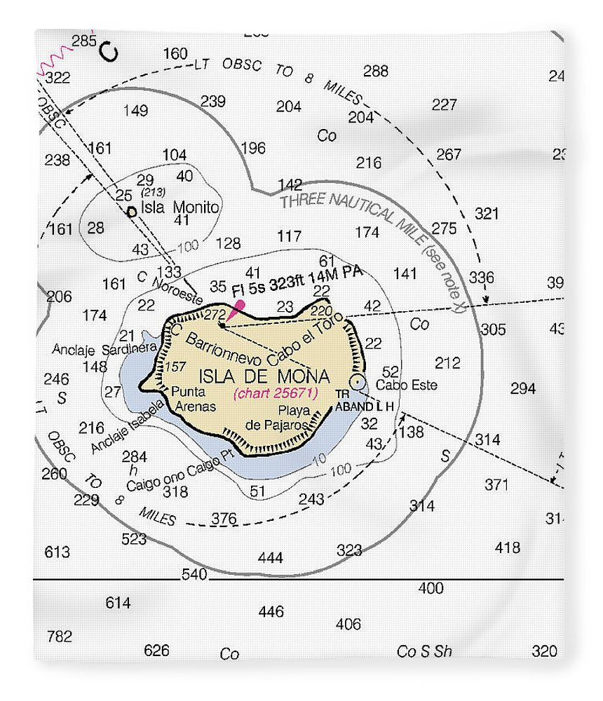 Isla De Mona-puerto Rico Nautical Chart - Blanket | Nautical products for sea lovers