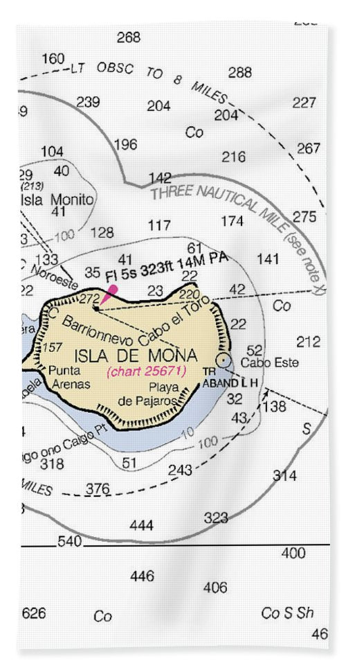Isla De Mona-puerto Rico Nautical Chart - Beach Towel | Nautical ...