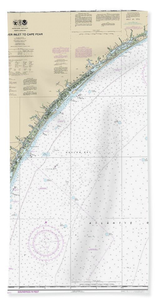 Nautical Chart-11539 New River Inlet-cape Fear - Beach Towel | Nautical ...