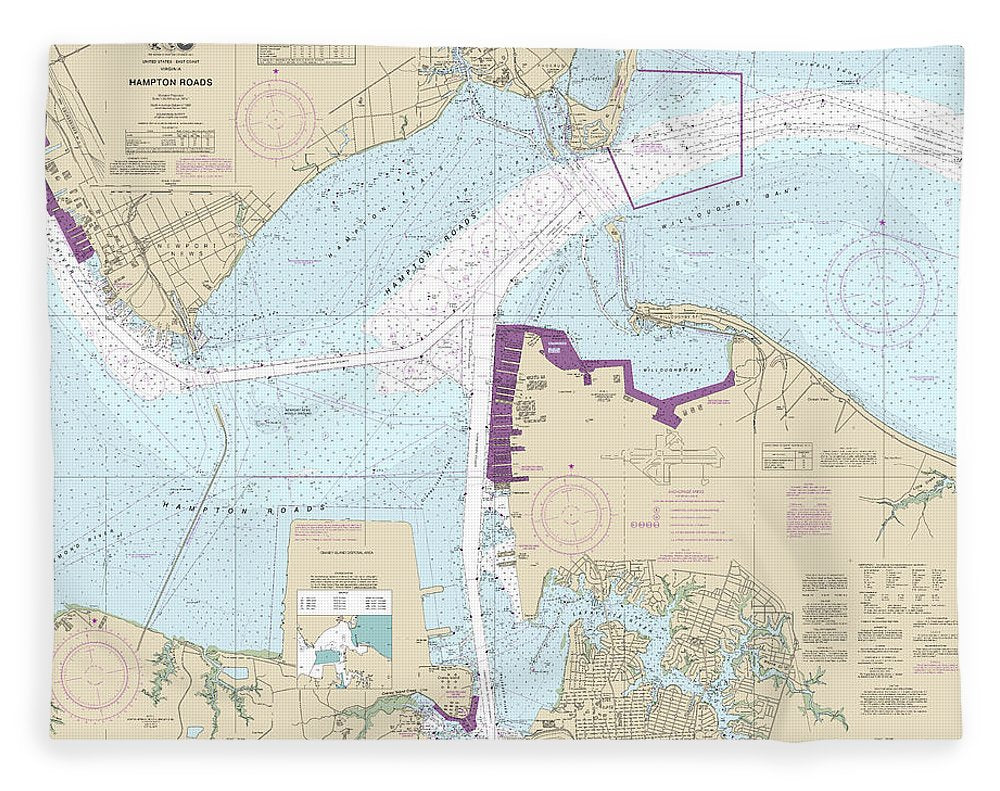 Nautical Chart 12245 Hampton Roads Blanket | SeaKoast