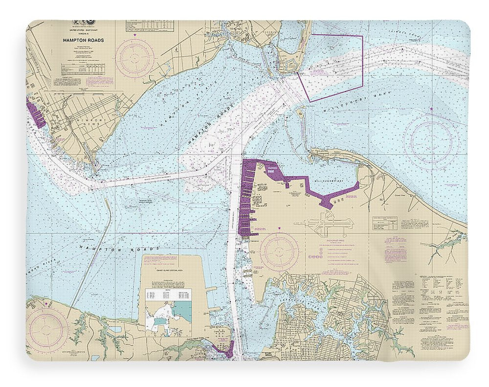 Nautical Chart 12245 Hampton Roads Blanket | SeaKoast