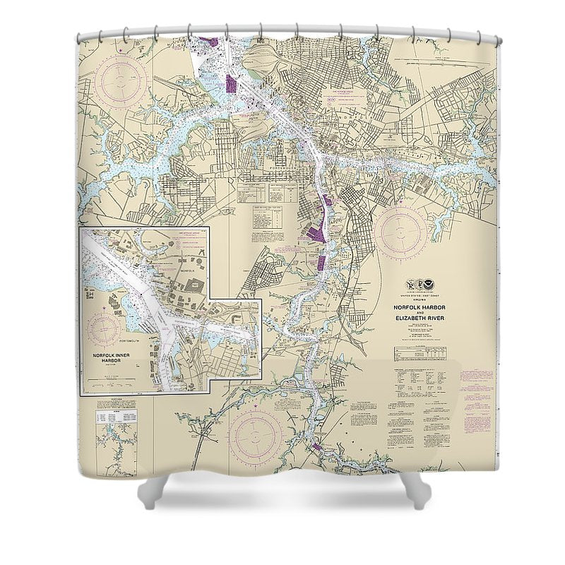 Nautical Chart-12253 Norfolk Harbor-elizabeth River - Shower Curtain ...