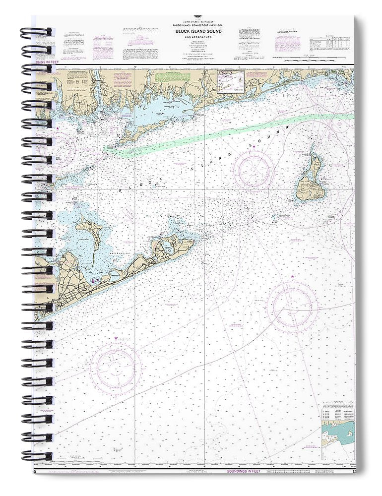 Nautical Chart-13205 Block Island Sound-approaches - Spiral Notebook ...
