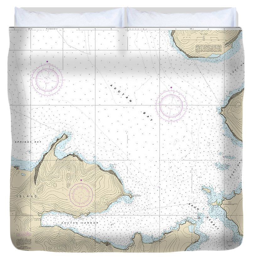 Nautical Chart-16532 Akutan Bay, Krenitzin Islands - Duvet Cover ...
