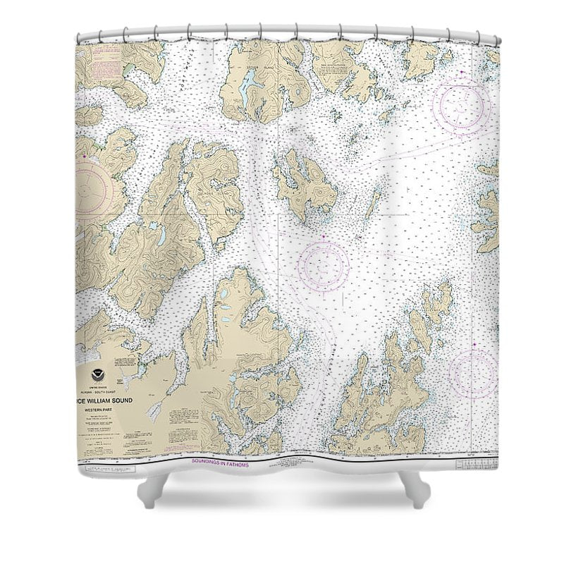 Nautical Chart-16705 Prince William Sound-western Part - Shower Curtain ...