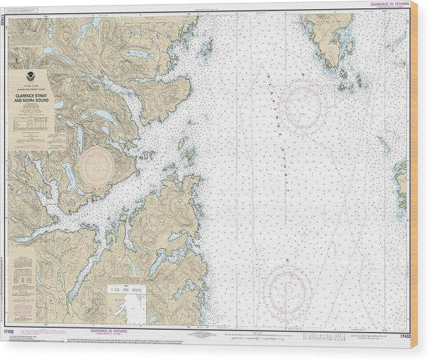 Nautical Chart-17432 Clarence Strait-Moira Sound Wood Print | SeaKoast