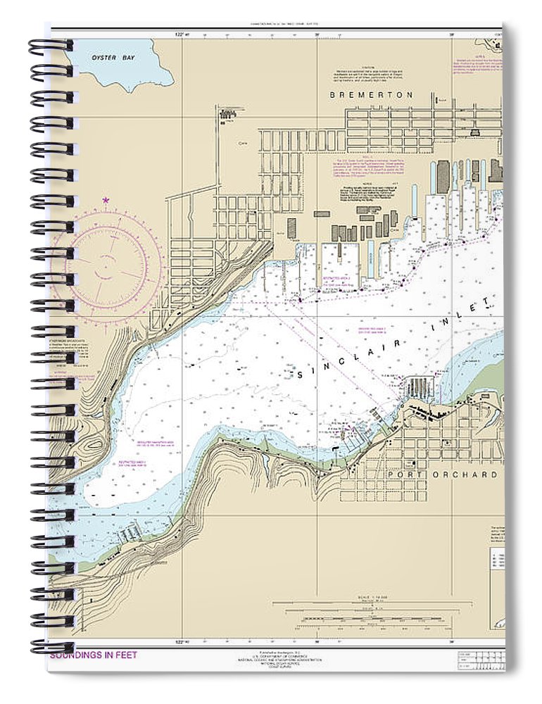 Nautical Chart-18452 Sinclair Inlet - Spiral Notebook | Nautical ...