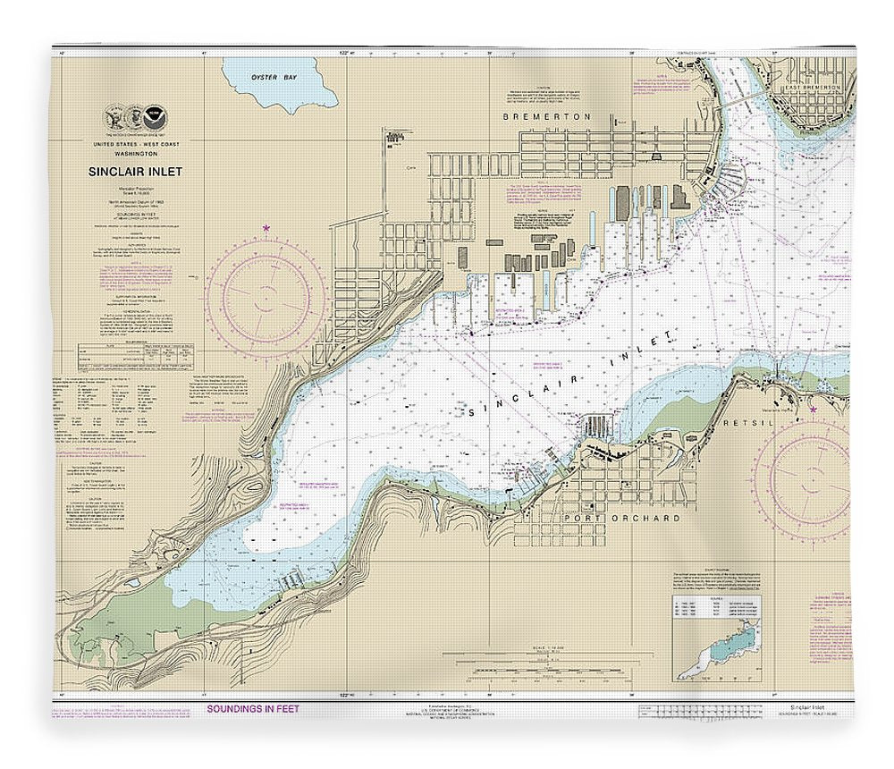 Nautical Chart-18452 Sinclair Inlet - Blanket | Nautical products for ...