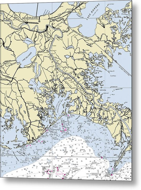 New Orleans Louisiana Nautical Chart - Metal Print | Nautical products ...