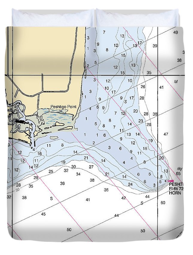 Peshtigo Reef-lake Michigan Nautical Chart - Duvet Cover | Nautical ...