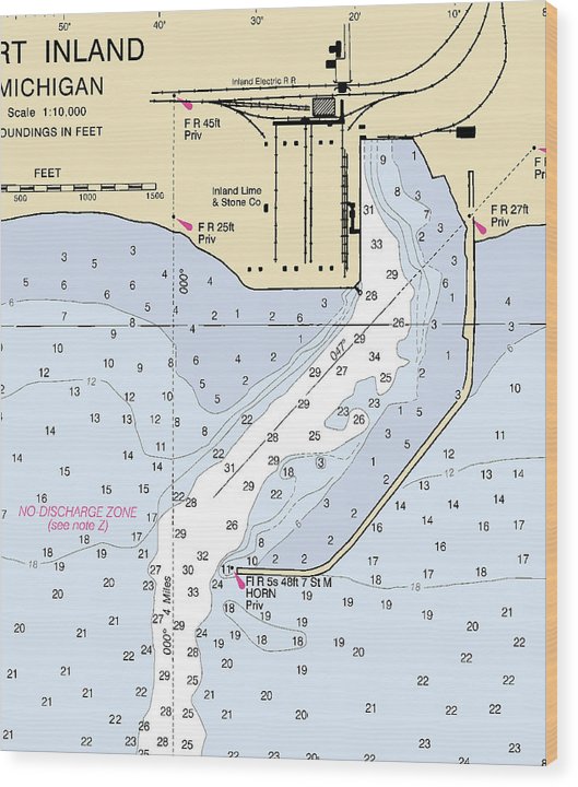 Port Inland-lake Michigan Nautical Chart - Wood Print | Nautical ...