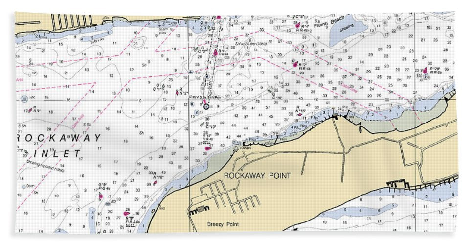 Rockaway Inlet-new York Nautical Chart - Bath Towel | Nautical products ...