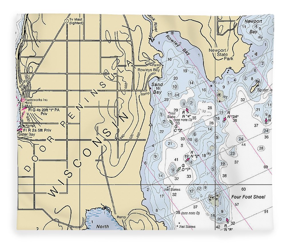 Rowley Bay-lake Michigan Nautical Chart - Blanket | Nautical products ...