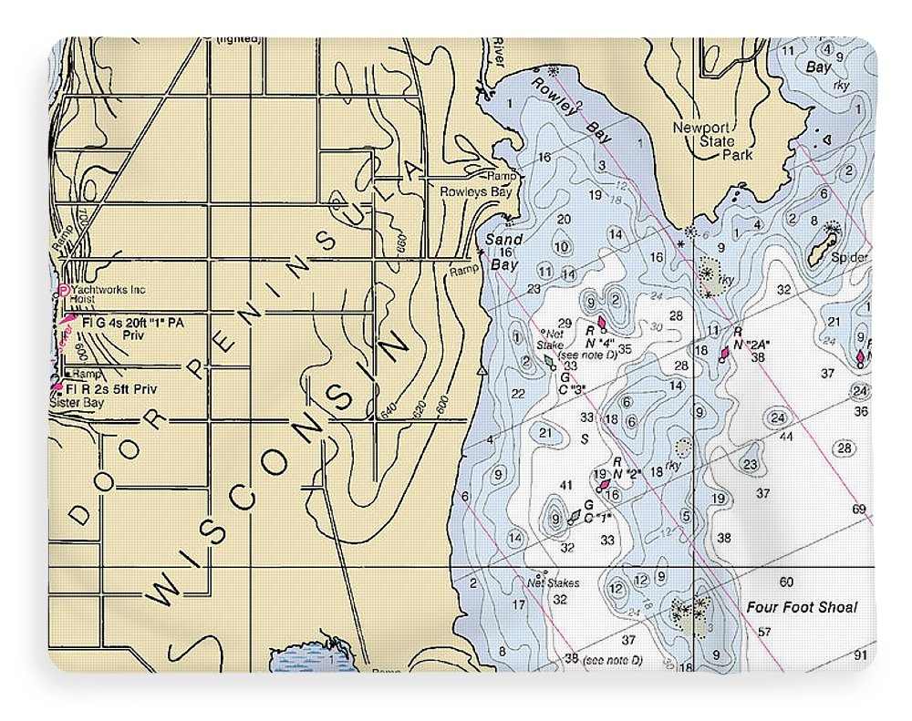 Rowley Bay-lake Michigan Nautical Chart - Blanket | Nautical products ...