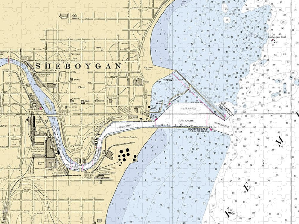 Sheboygan Harbor-lake Michigan Nautical Chart - Puzzle | Nautical ...