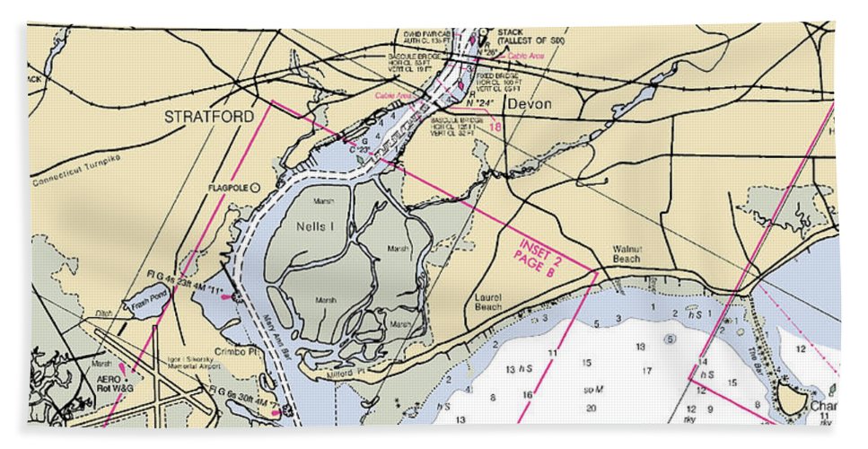 Stratford -connecticut Nautical Chart _v2 - Bath Towel | Nautical ...