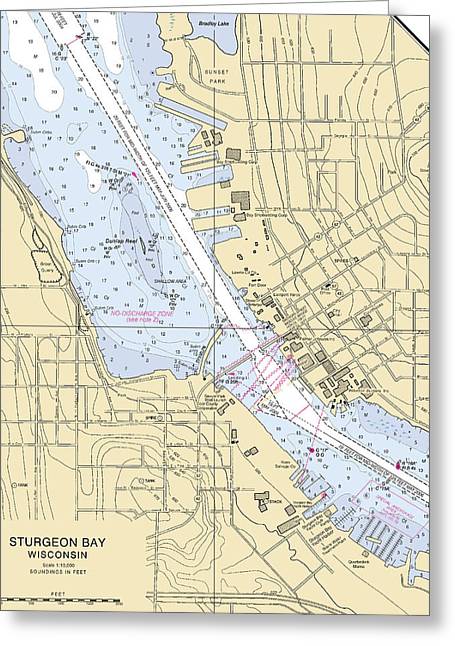 Sturgeon Bay Downtown-lake Michigan Nautical Chart - Greeting Card ...