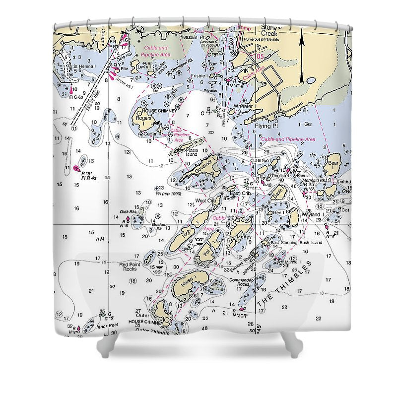 Thimble Islands Connecticut Nautical Chart _V2 Shower Curtain | SeaKoast