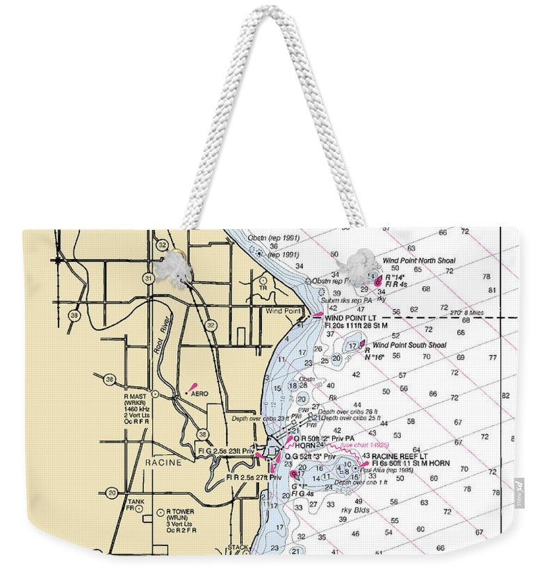 Wind Point-lake Michigan Nautical Chart - Weekender Tote Bag | Nautical ...