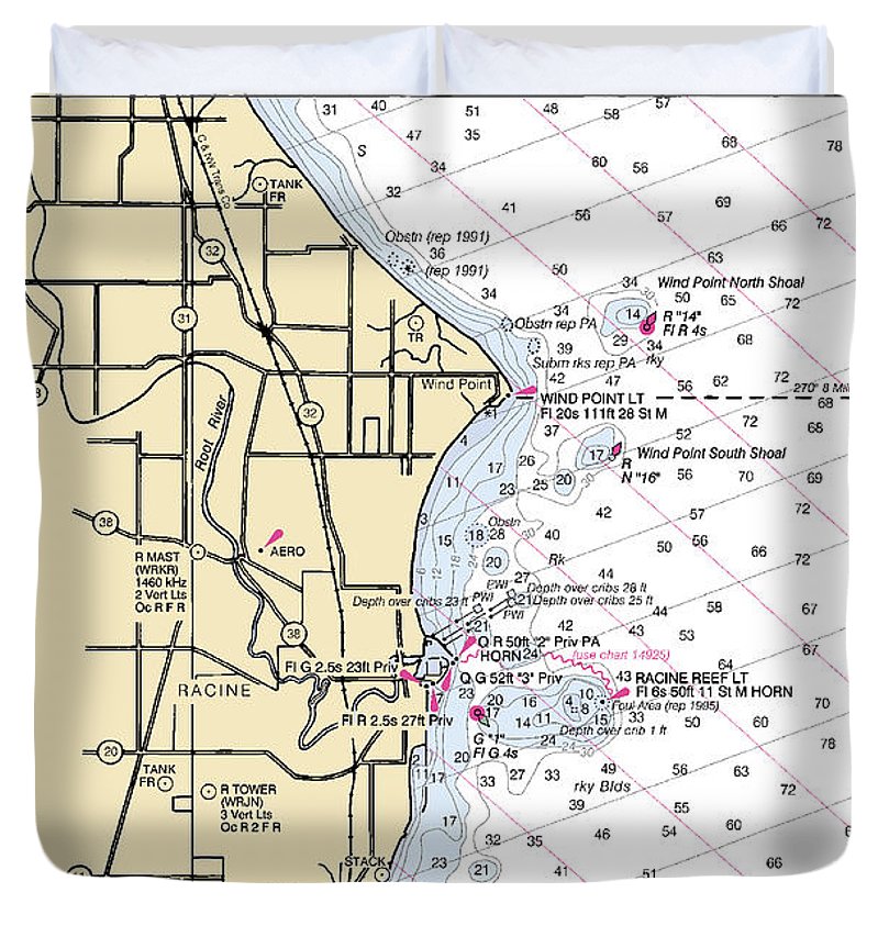 Wind Point-lake Michigan Nautical Chart - Duvet Cover | Nautical ...